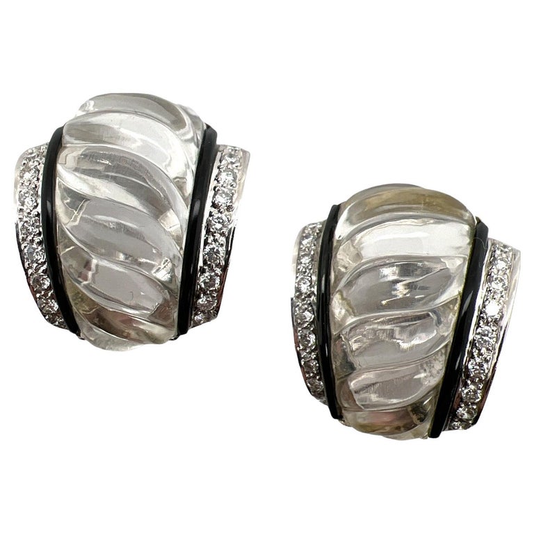 Diamond Onyx Rock Crystal 18 Karat White Gold Vintage Earrings ...