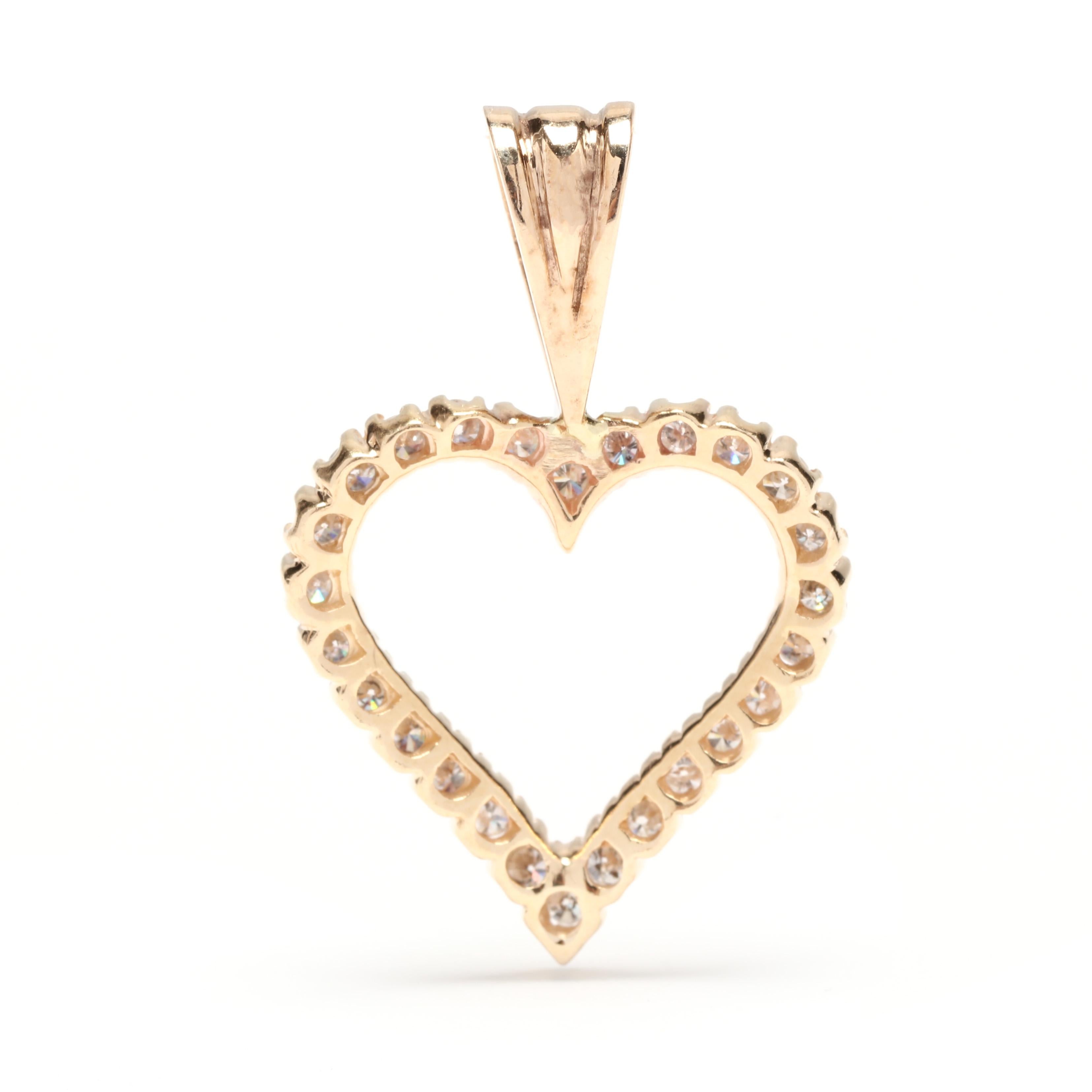 Diamond Open Heart Pendant, 10KT Yellow Gold For Sale at 1stDibs