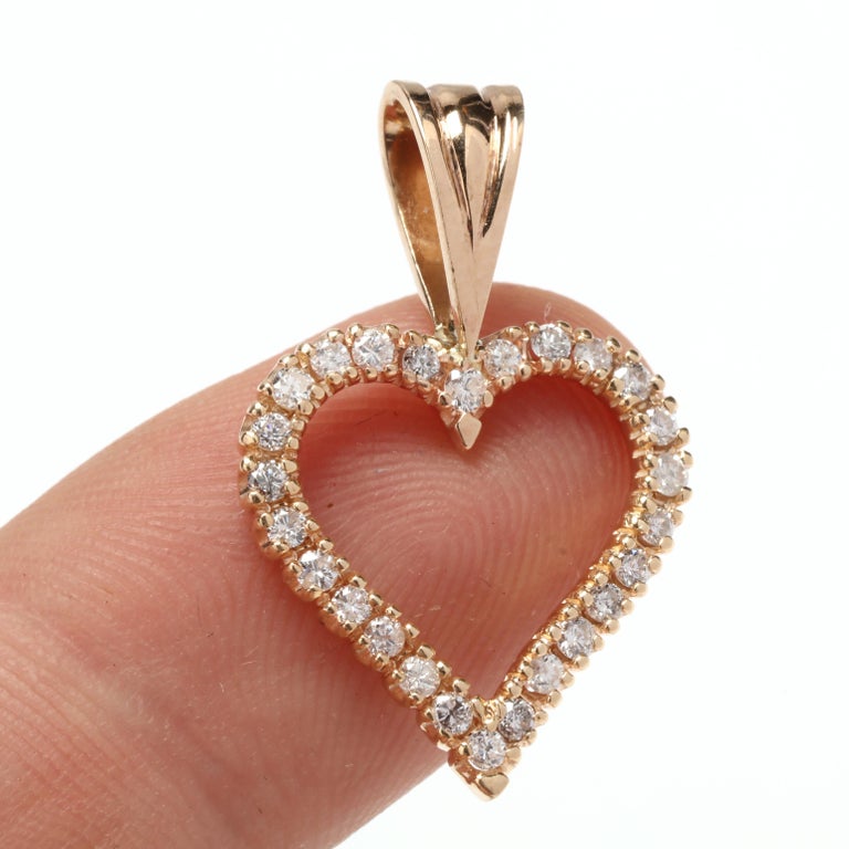 Diamond Open Heart Pendant, 10KT Yellow Gold For Sale at 1stDibs