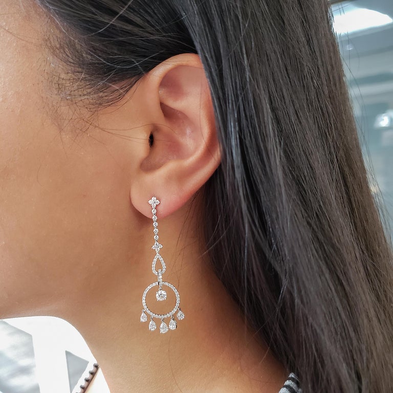 Diamond Open Work Chandelier Earrings For Sale at 1stDibs