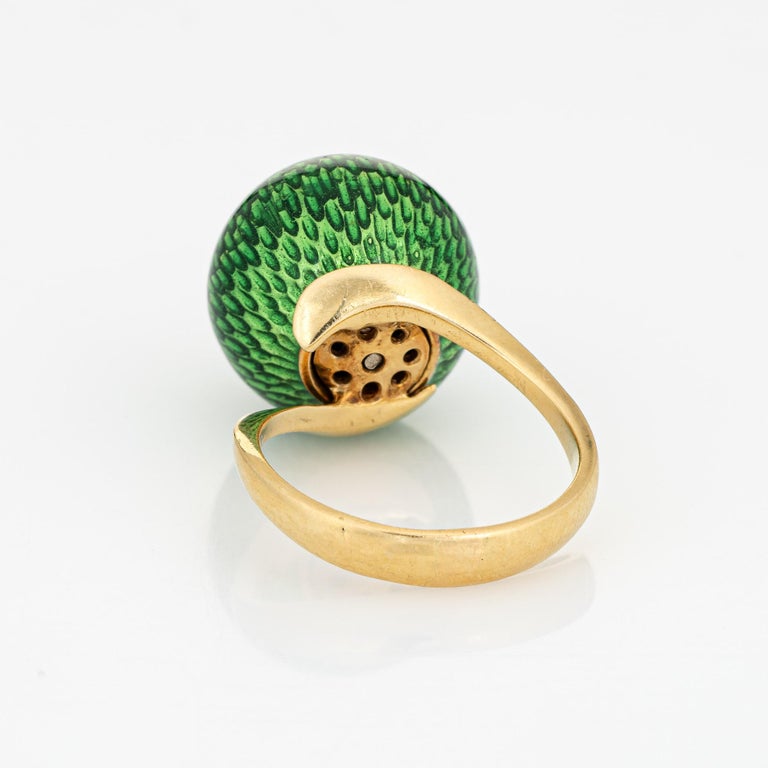 Diamond Orb Ring Vintage Guilloche Green Enamel 18k Yellow Gold Jewelry ...