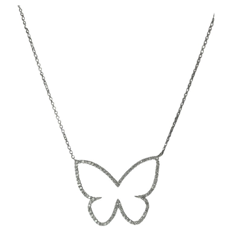 Diamond Outline Butterfly Pendant Necklace For Sale at 1stDibs
