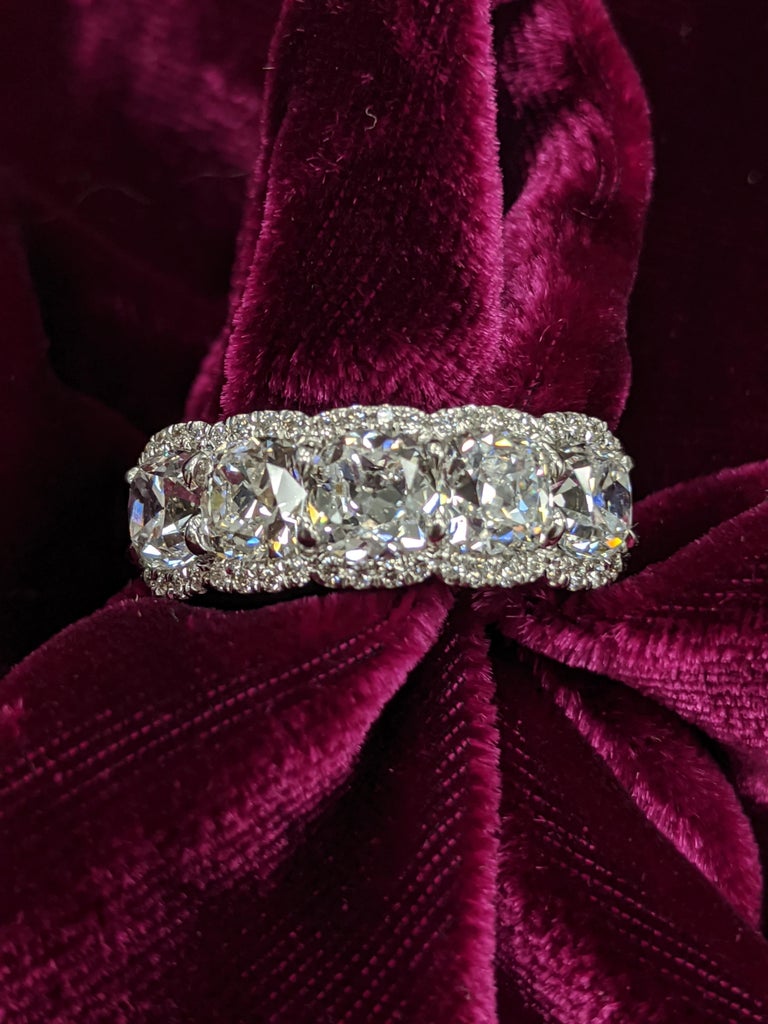 Diamond "Over the Top" Cushion Ring in 18 Karat White Gold, Half ...