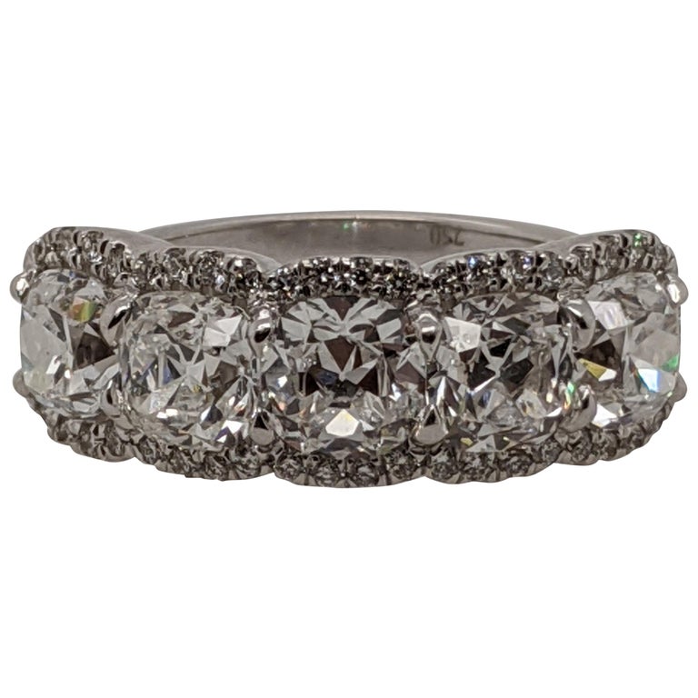 Diamond "Over the Top" Cushion Ring in 18 Karat White Gold, Half ...