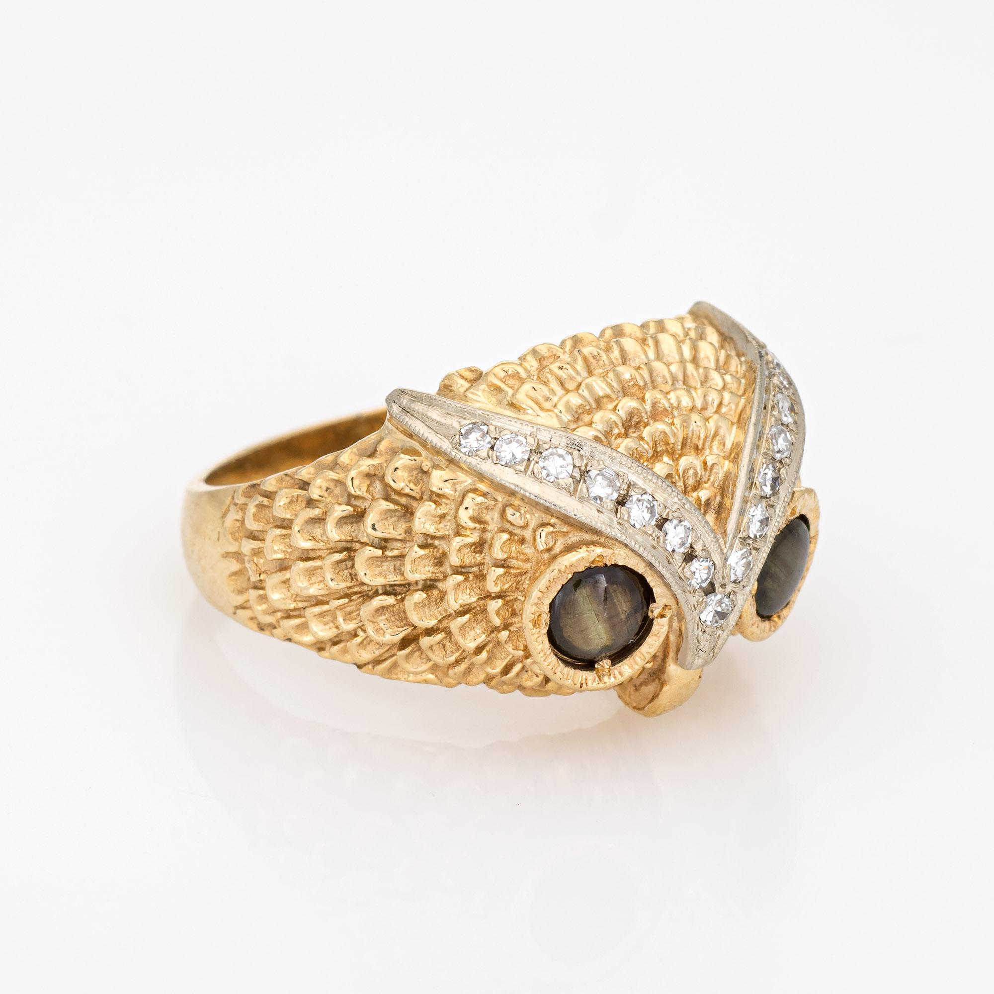 Diamond Owl Ring Vintage 14k Yellow Gold Cats Eye Chrysoberyl Eyes Fine ...