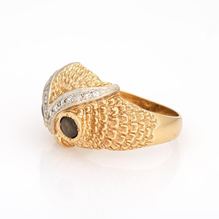 Diamond Owl Ring Vintage 14k Yellow Gold Cats Eye Chrysoberyl Eyes Fine ...