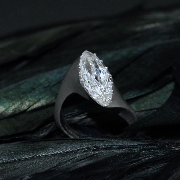 Diamond and Oxidized Platinum Ring For Sale at 1stDibs