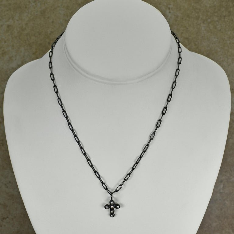 Diamond Oxidized Sterling Silver Cross Paperclip Chain Necklace For ...