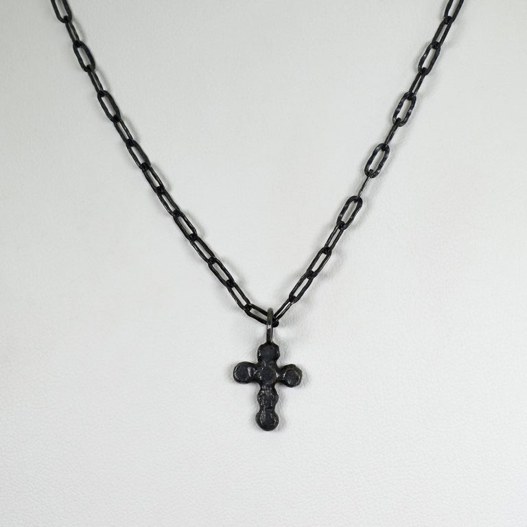 Diamond Oxidized Sterling Silver Cross Paperclip Chain Necklace For ...
