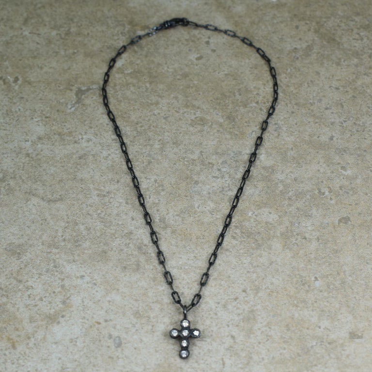 Diamond Oxidized Sterling Silver Cross Paperclip Chain Necklace For ...
