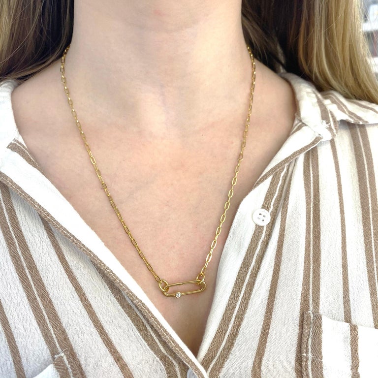 Diamond Paper Clip Charm and Chain, 14K Yellow Gold .05 Carat Diamond ...