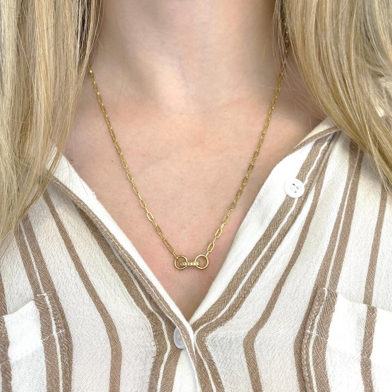 Diamond Paper Clip Necklace, 14K Yellow Gold Paperclip Chain, Pave ...