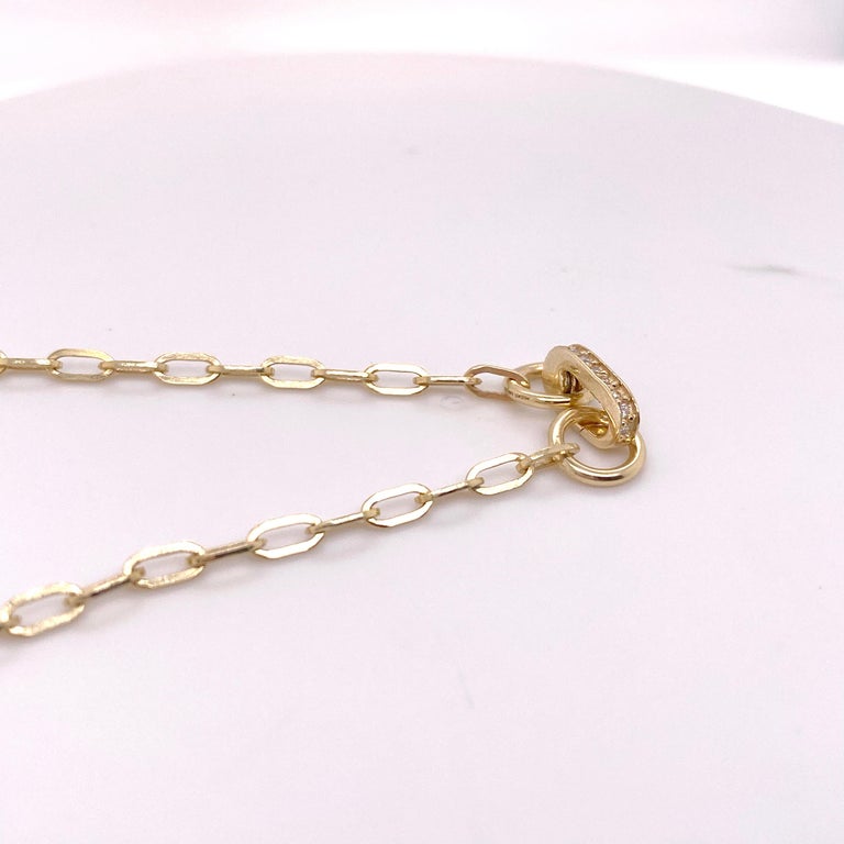 Diamond Paper Clip Necklace, 14K Yellow Gold Paperclip Chain, Pave ...