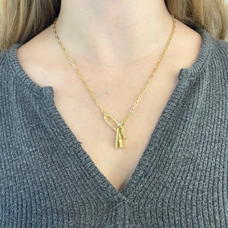 Diamond Paper Clip Necklace, 14K Yellow Gold Paperclip Chain, Pave ...