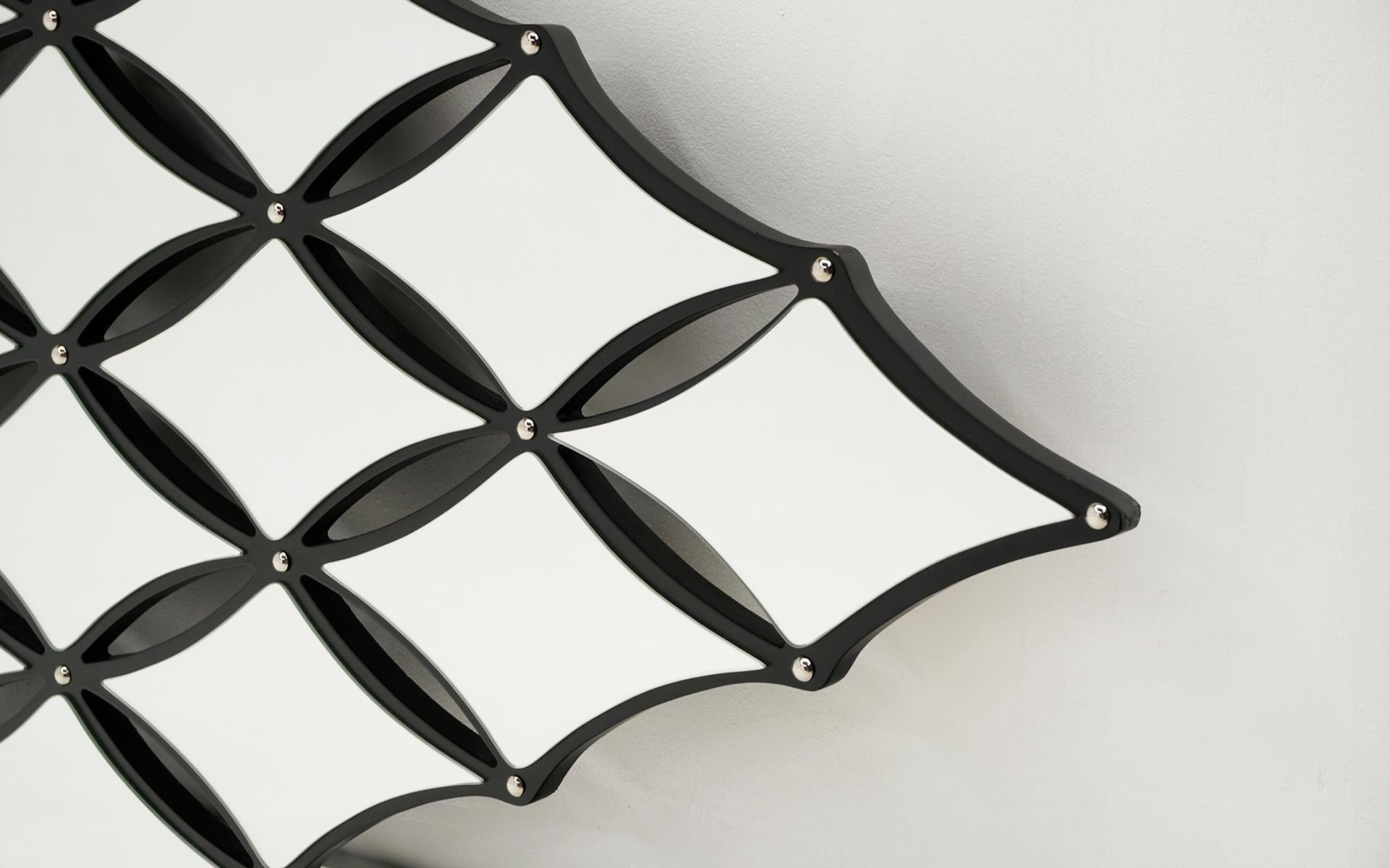 Diamond Pattern Wall Mirror, Black Wood Frame by Majestic, 1960s ...