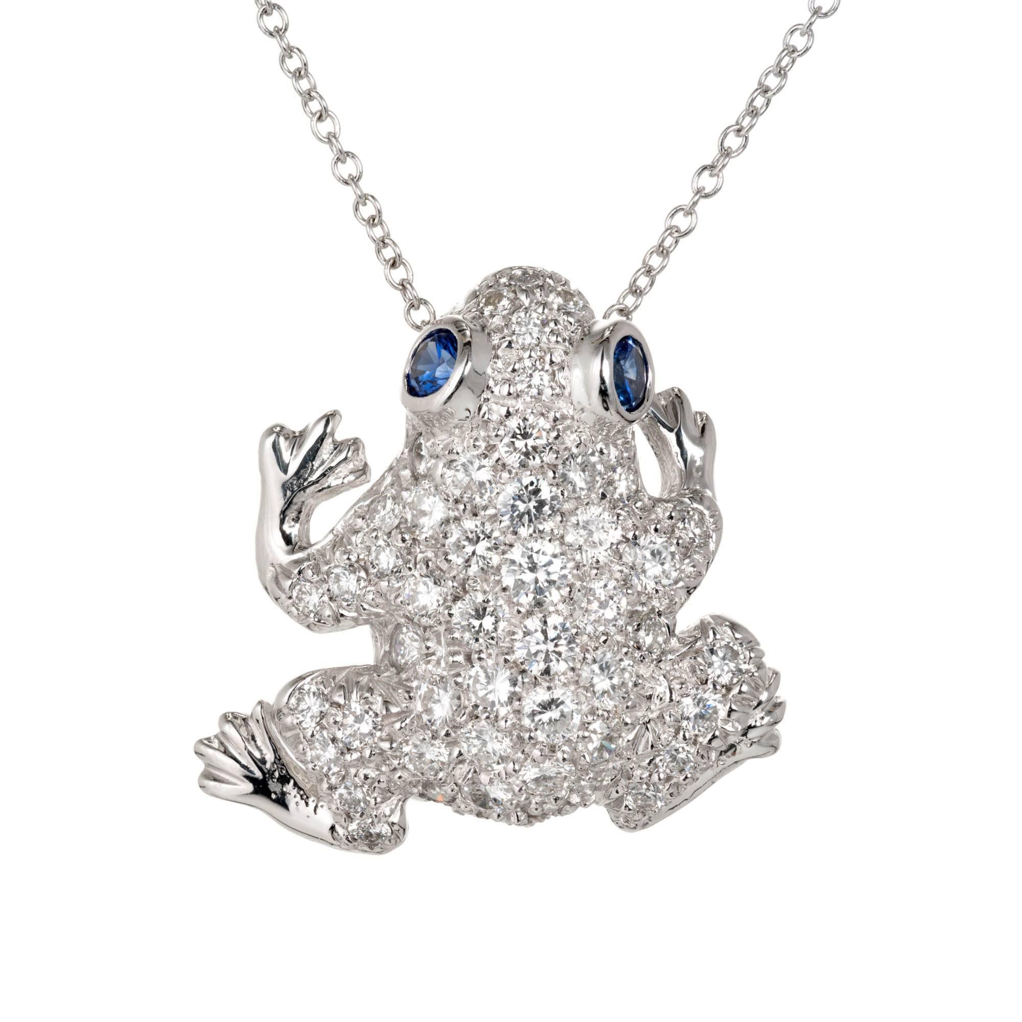 Diamond Pavé Sapphire Frog Gold Pin Pendant Necklace For Sale at ...