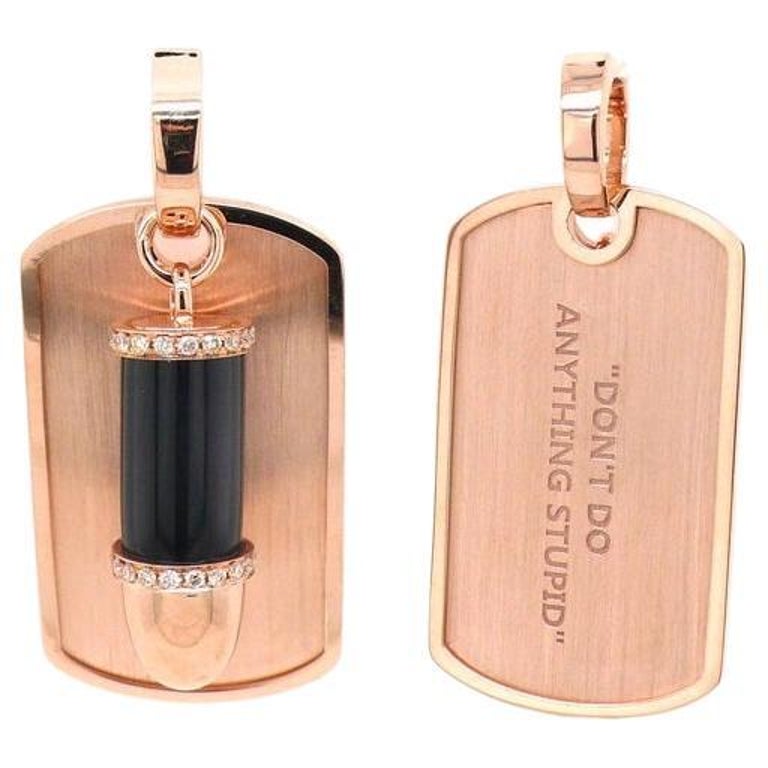 Diamond Pave Onyx Bullet Dog Tag 18 Karat Gold Amulet Charm Pendant ...