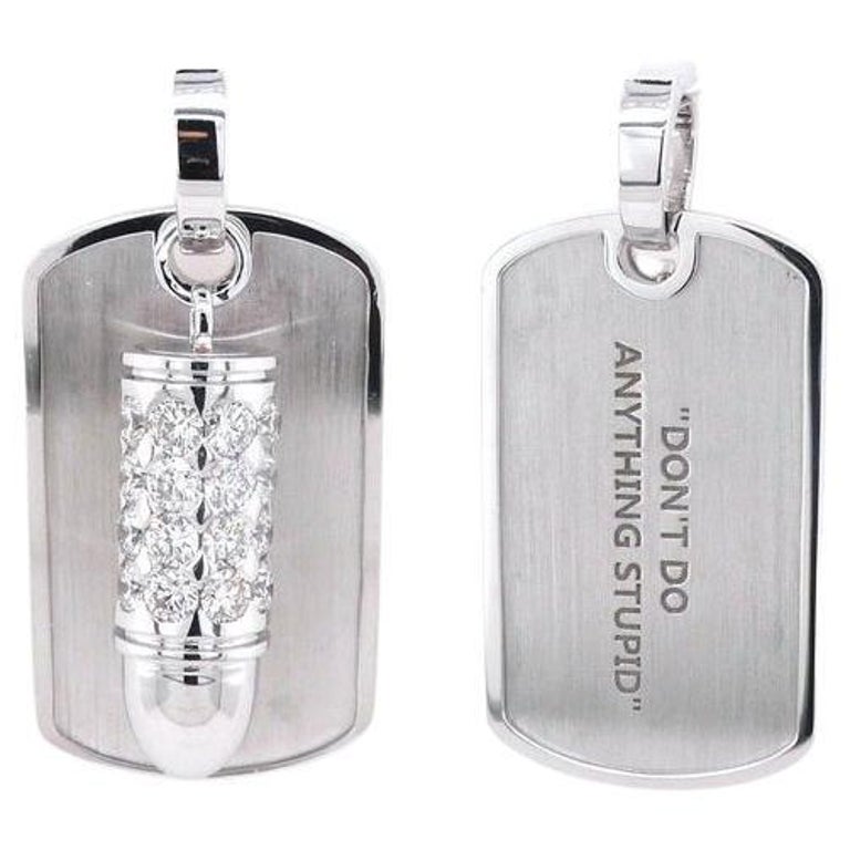 Diamond Pave Bullet Dog Tag 18 Karat W Solid Gold Amulet Charm Pendant ...
