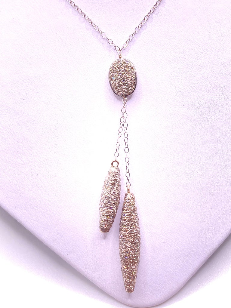 Diamond Pave Double Pendant Necklace For Sale at 1stDibs