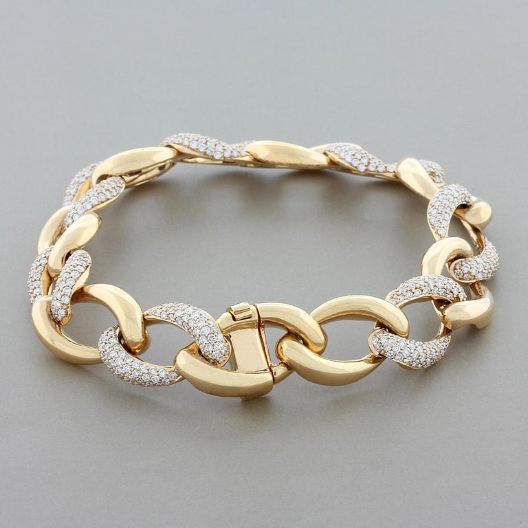 Diamond Pave Gold Chain Link Bracelet For Sale at 1stDibs | pave ...