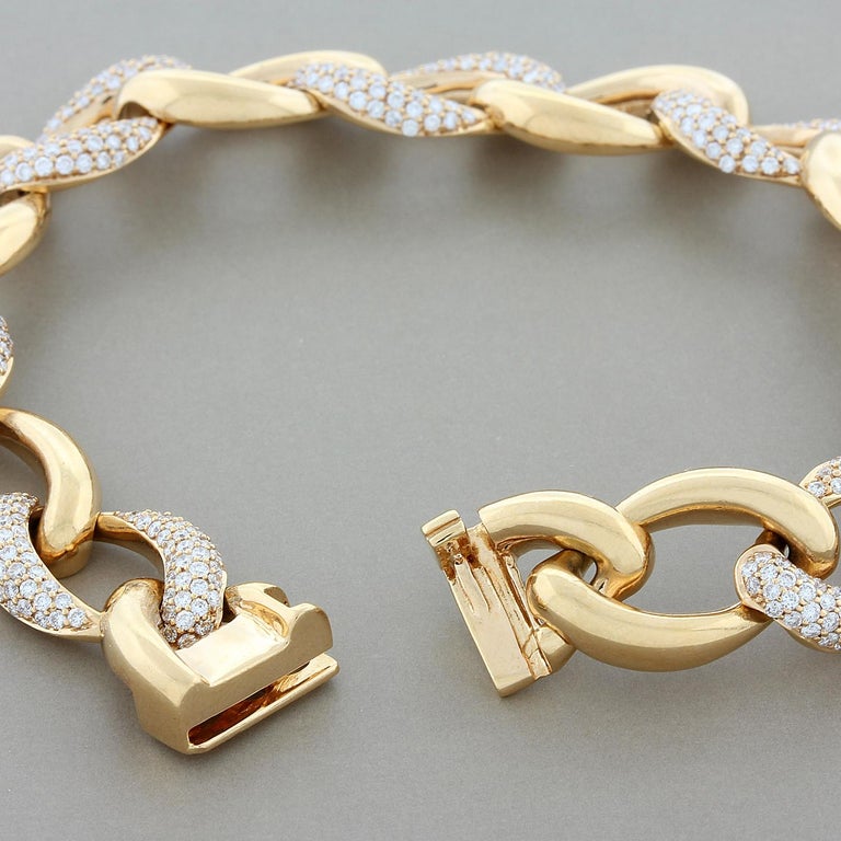 Diamond Pave Gold Chain Link Bracelet For Sale at 1stDibs | pave ...