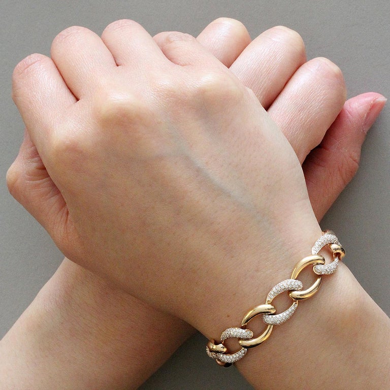 Diamond Pave Gold Chain Link Bracelet For Sale at 1stDibs | pave ...