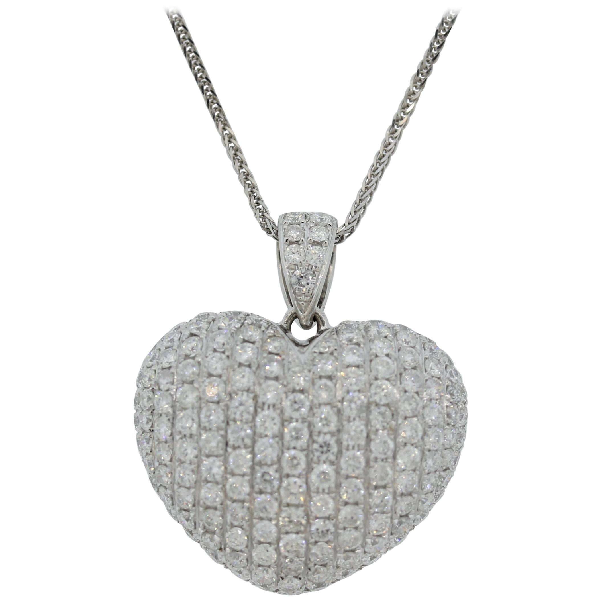 Pave Diamond Heart Pendant For Sale at 1stDibs