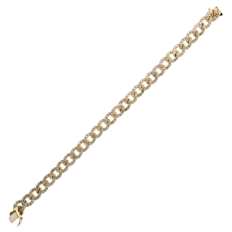 Diamond Pave Gold Link Chain Bracelet For Sale at 1stDibs
