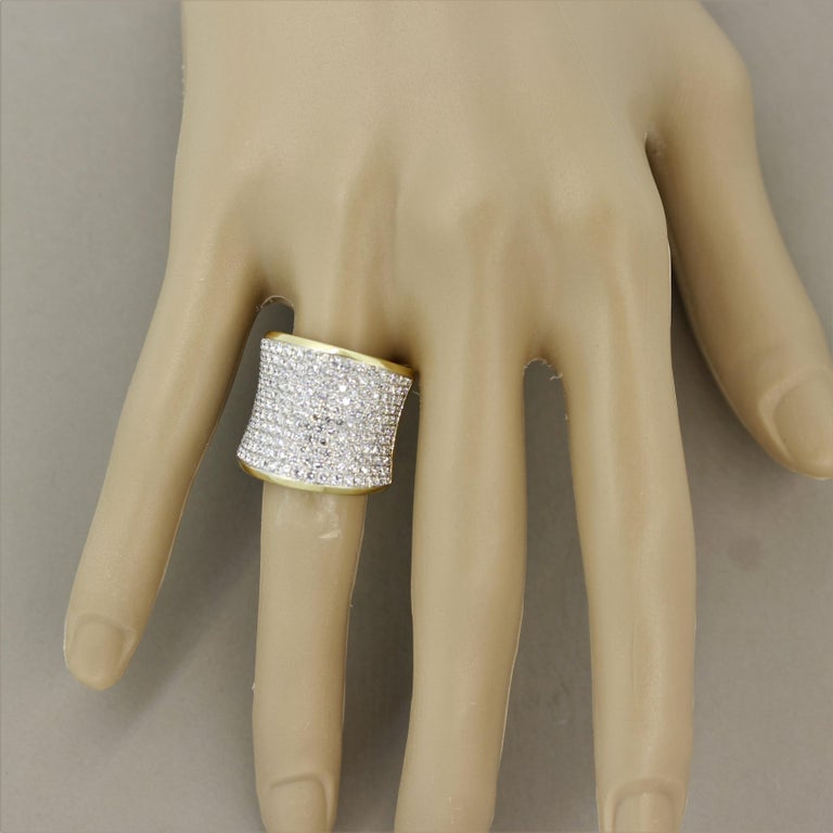 Diamond Pave Gold Wide Band Ring For Sale at 1stDibs