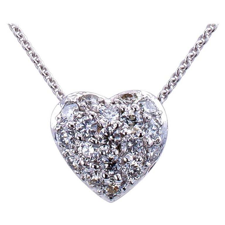 Diamond Pave Heart Slide White Gold Necklace at 1stDibs