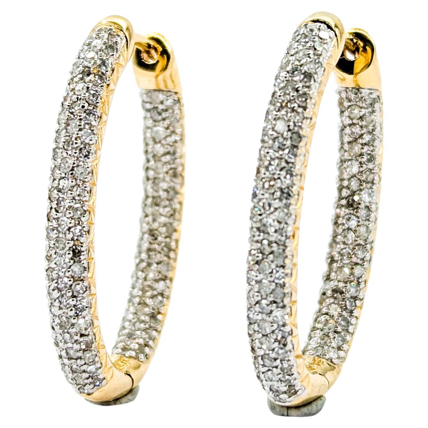 Diamond Pave Hoop Earrings In Yellow Gold For Sale at 1stDibs