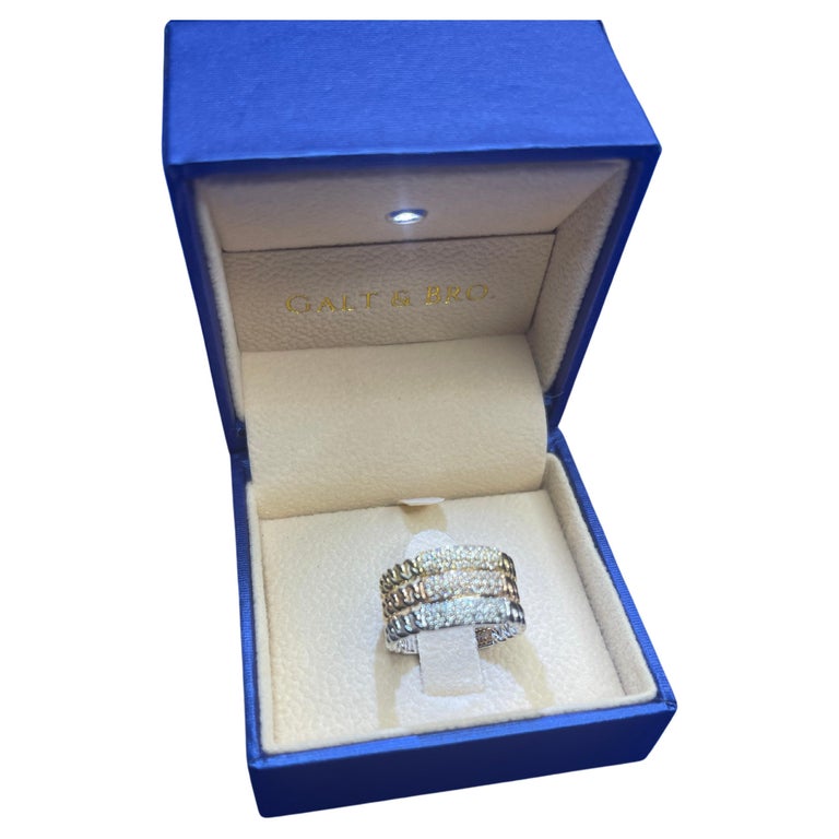 Diamond Pave Medium Stackable Curb Link Cocktail 14 Karat Three Tone ...