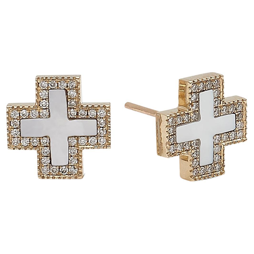 Mother of Pearl Inlay Heirloom Studs 14K Yellow Gold For Sale at 1stDibs