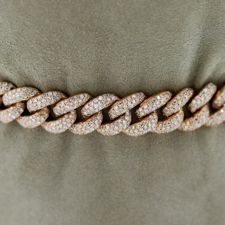 Diamond Pave Rose Gold Cuban Link Bracelet For Sale at 1stDibs