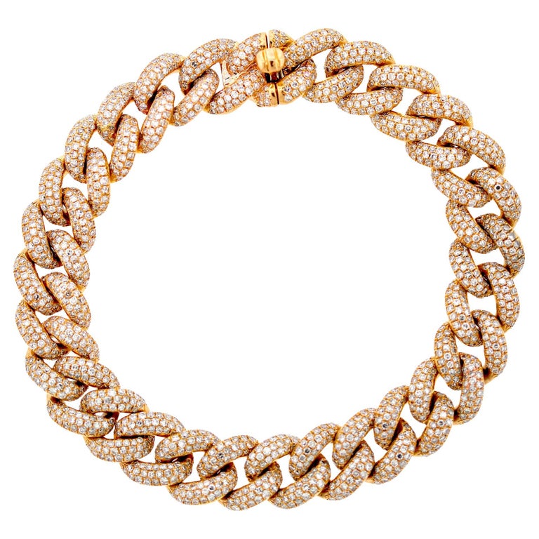 Diamond Pave Rose Gold Cuban Link Bracelet For Sale at 1stDibs