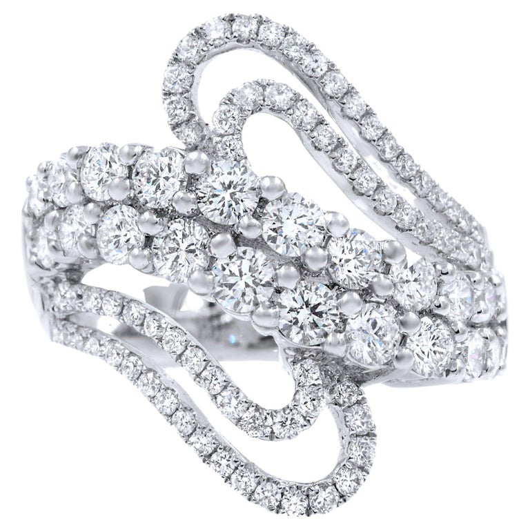 Diamond Pave Statement Cluster Ladies 18K White Gold Ring 2.10cttw For ...