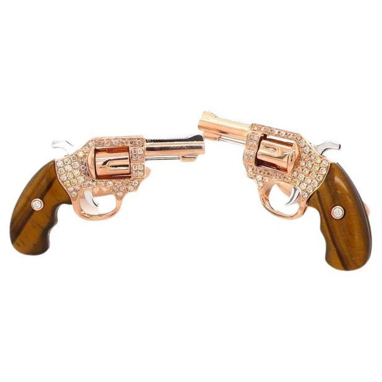 Diamond Pave Tiger's Eye Luxury Gun Revolver 18 Karat Gold Unique Men ...