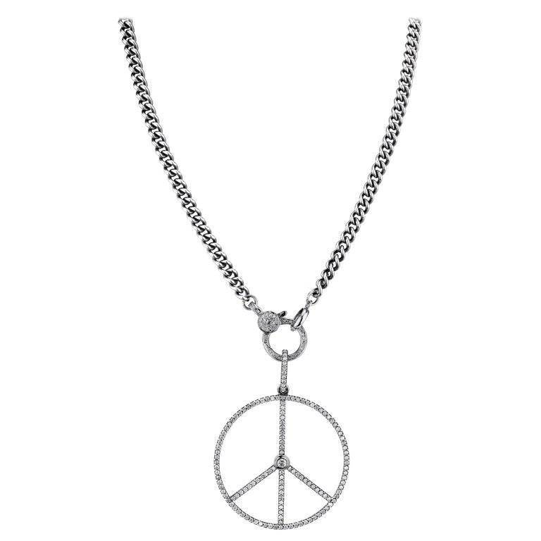 Diamond Peace Sign Necklace For Sale at 1stDibs