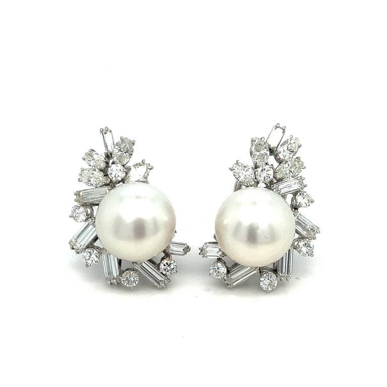 Diamond Pearl Ear Clips For Sale at 1stDibs
