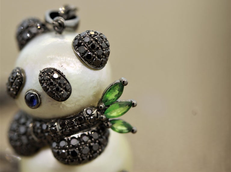 Diamond Pearl Gold Panda Pendant Necklace For Sale at 1stDibs