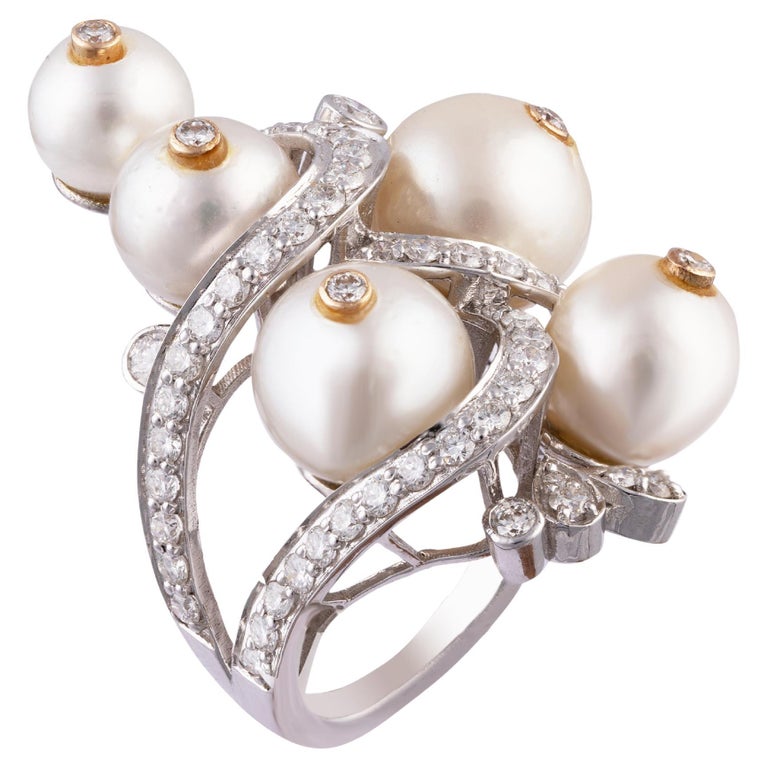 14k gold Diamond Pearl Ring For Sale at 1stDibs