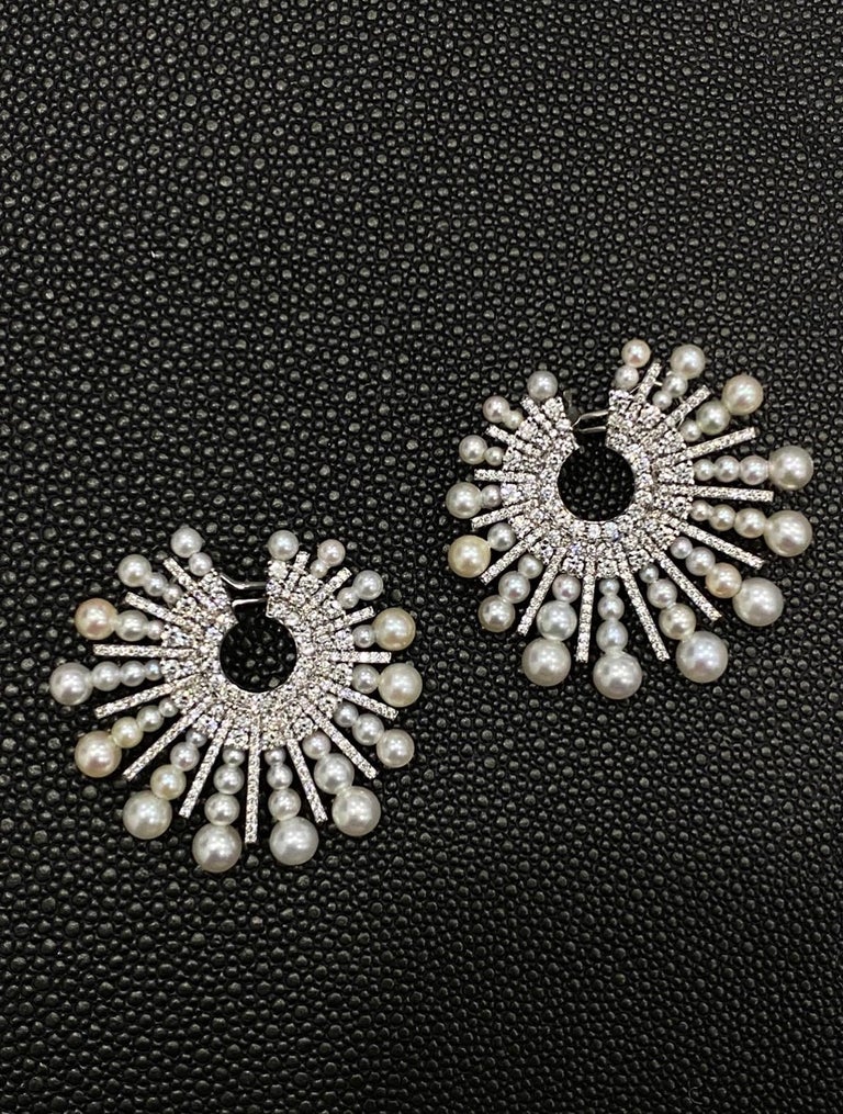 Diamond Pearl Spoke 18 Karat Incredible Earrings at 1stDibs