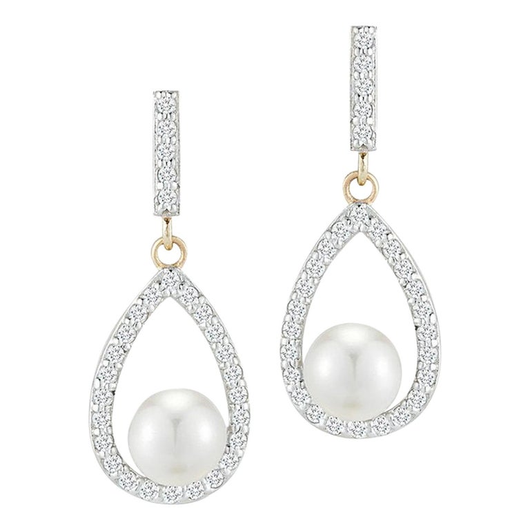 Diamond Pearl Tear Drop Earring For Sale at 1stDibs