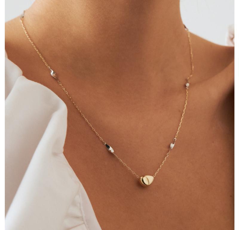 Diamond Pebble Necklace 16" in 14K Solid Yellow Gold For Sale at 1stDibs