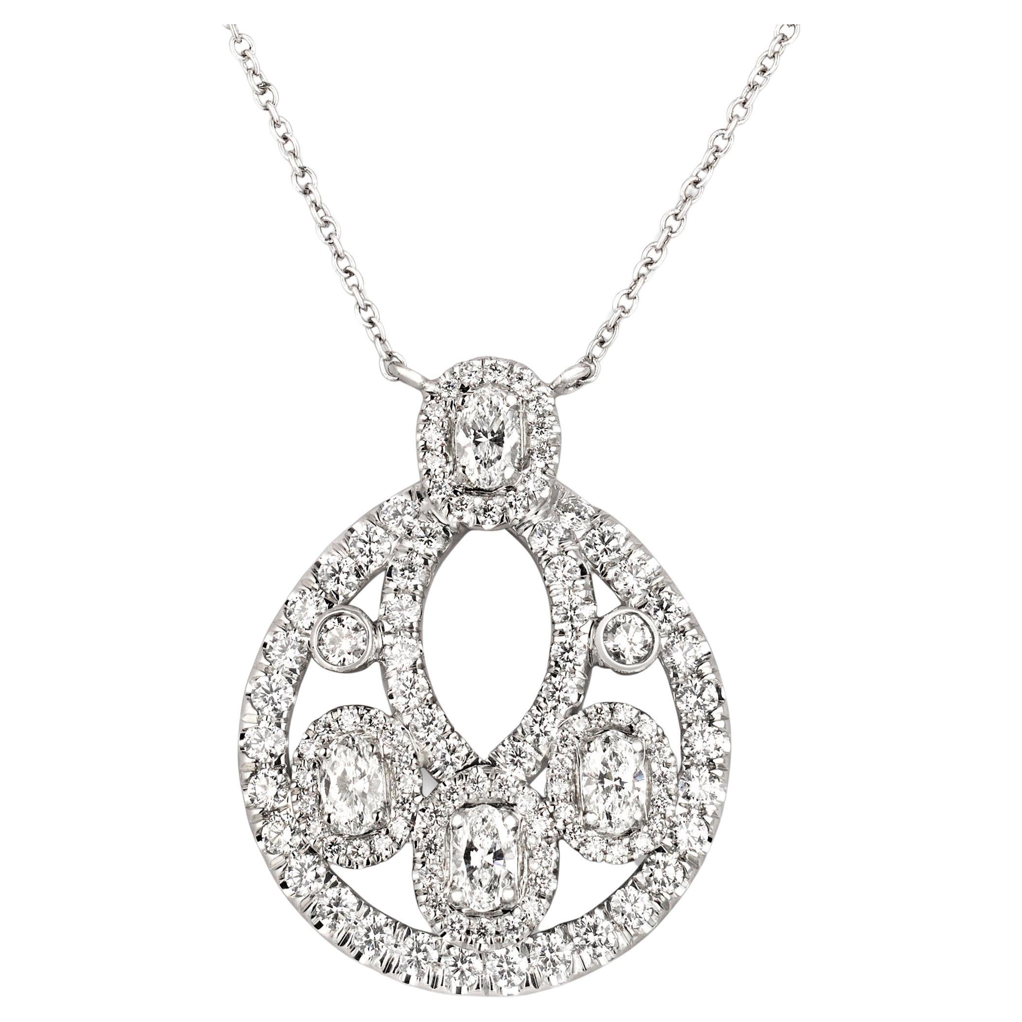 Real 1.80 Carat Pave Diamond Floral Design Pendant Necklace 18 Karat ...