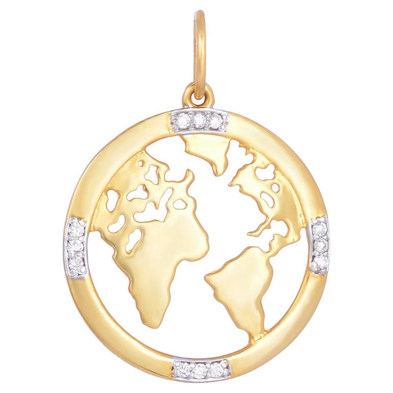 14k gold 0.09cts Diamond world map shape Pendant For Sale at 1stDibs