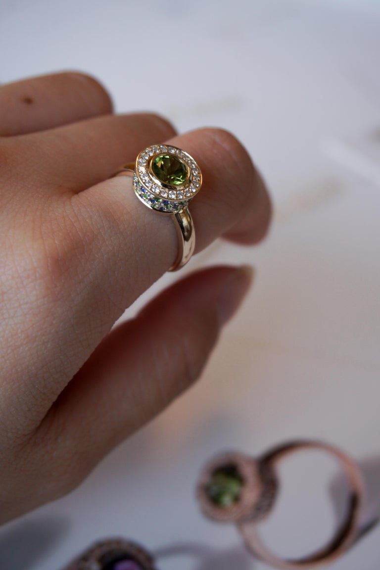 Diamond Peridot, Tsavorite and Sapphire Ring For Sale at 1stDibs ...
