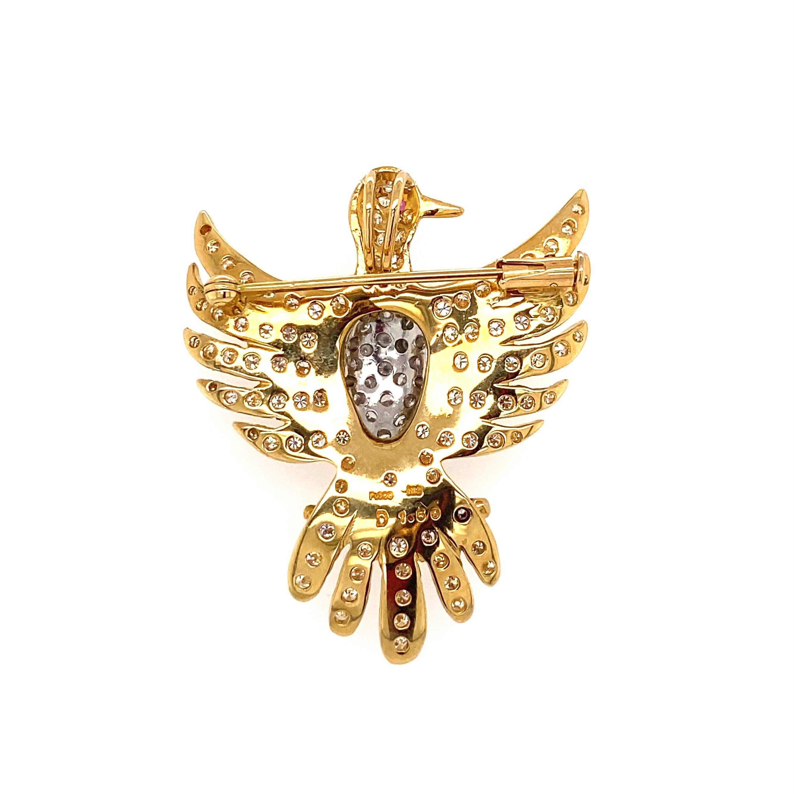 Diamond Phoenix Bird Platinum Brooch Pin Pendant Estate Fine Jewelry ...