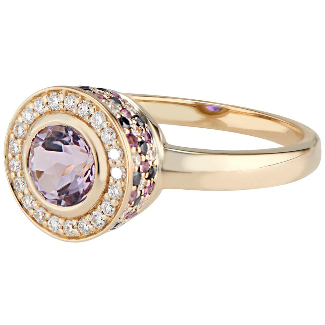 Diamond Pink Amethyst, Purple Amethyst and Black Diamond Ring at 1stDibs