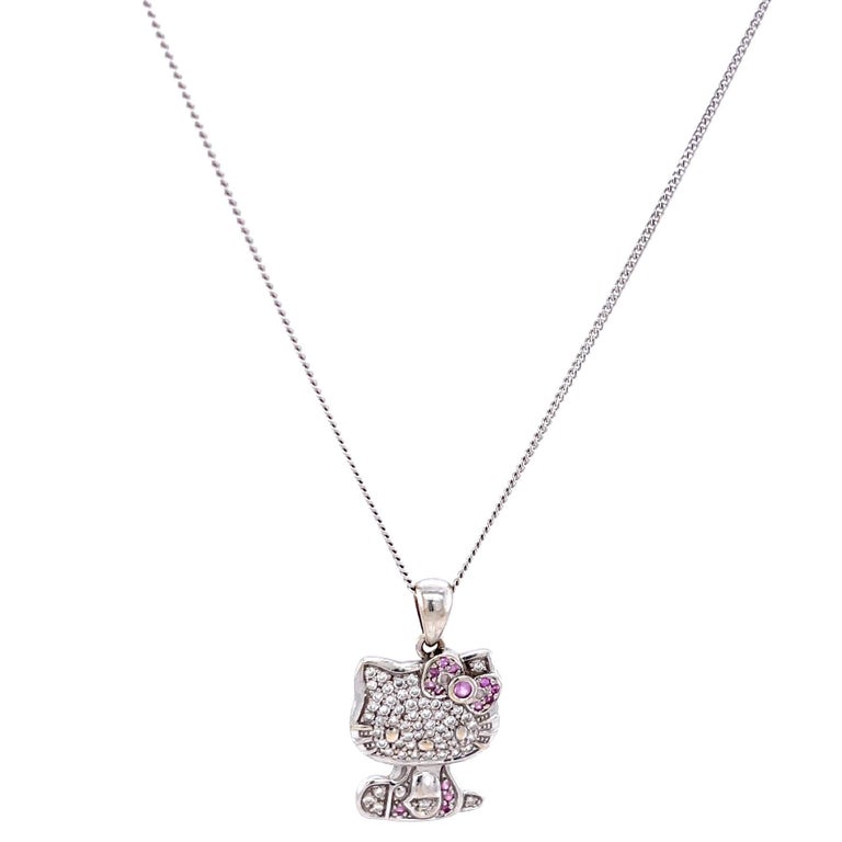 Diamond Pink Sapphire 18 Karat White Gold Hello Kitty Necklace For Sale ...